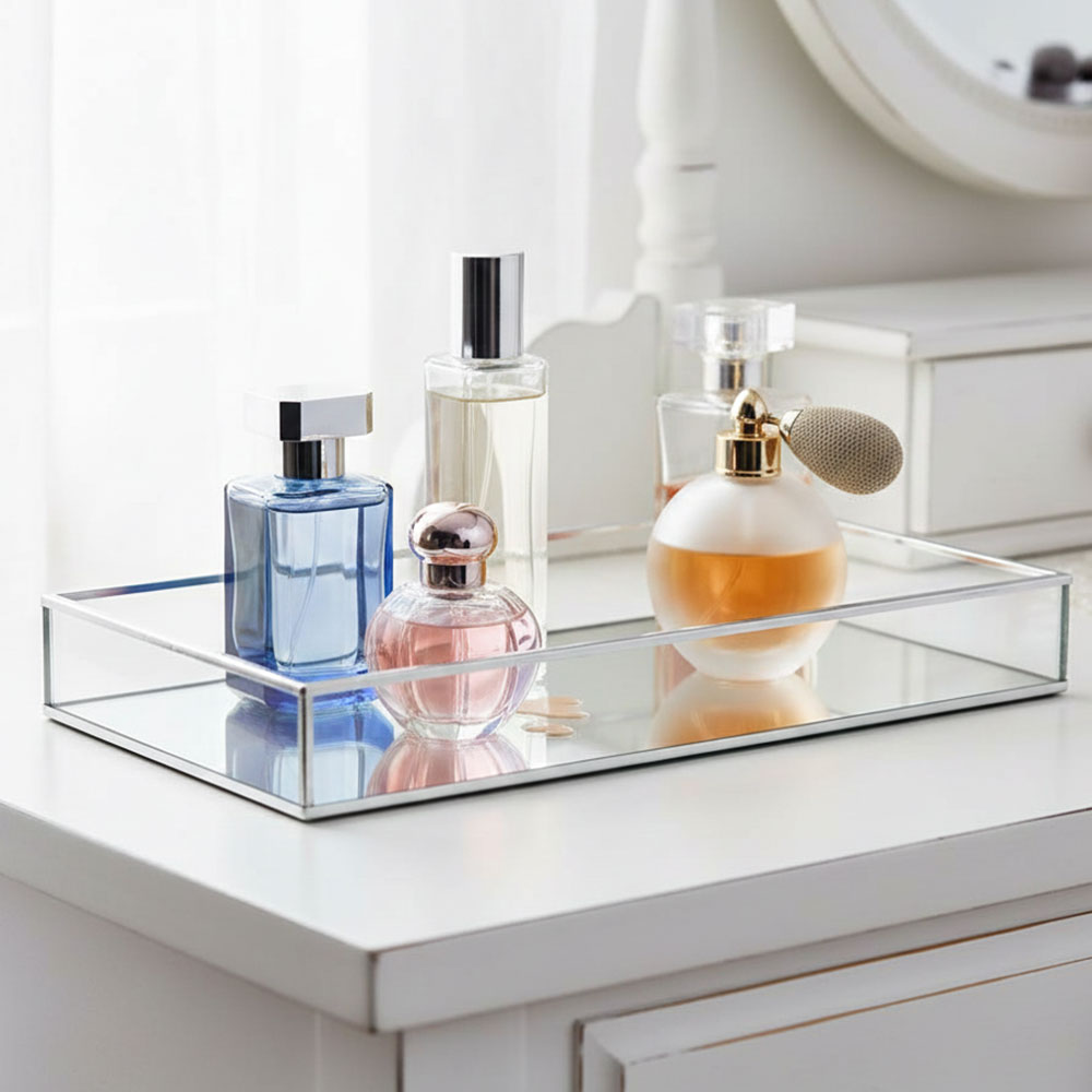 Makeup Organisers : Dunelm Rectangular Mirror Tray - Silver